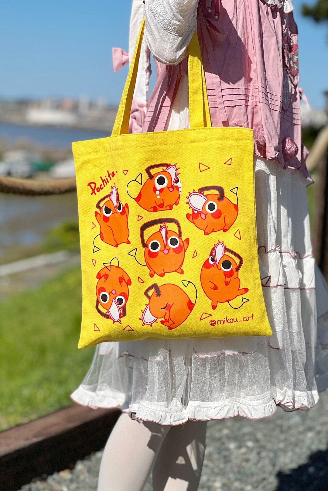 CSM Devil Dog Collage Tote Bag | Inner Pocket + Zipper | Gift for Anime ...