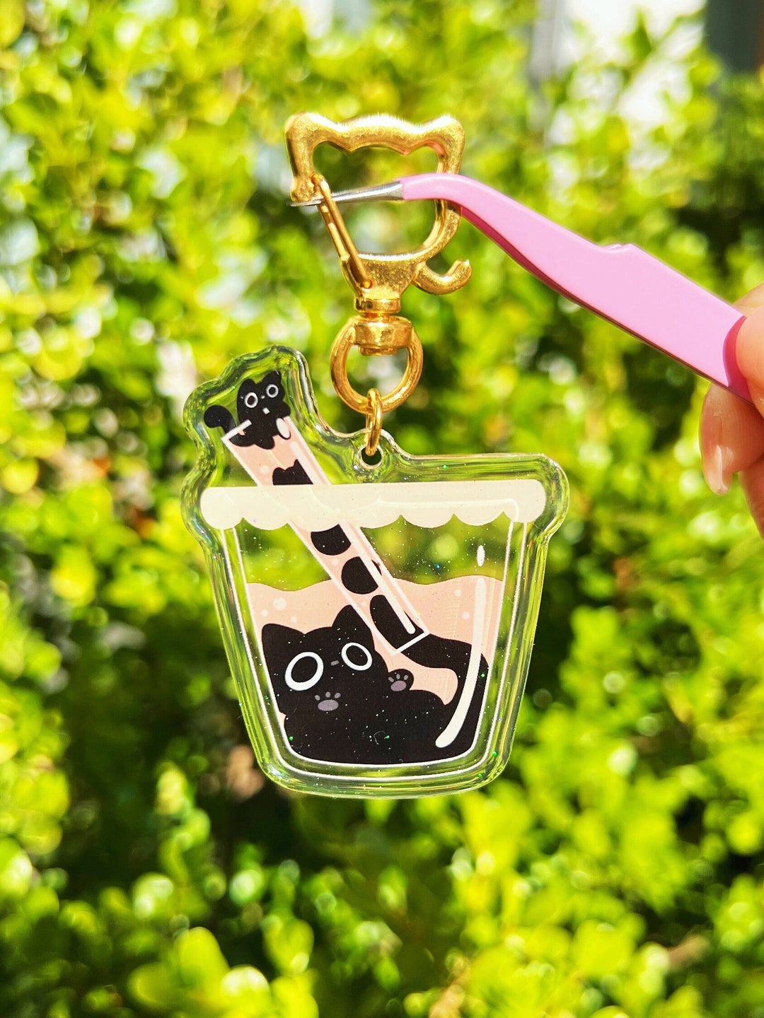 Black Cat Boba Milktea Epoxy Acrylic Keychain/charm | Mikou Original ...