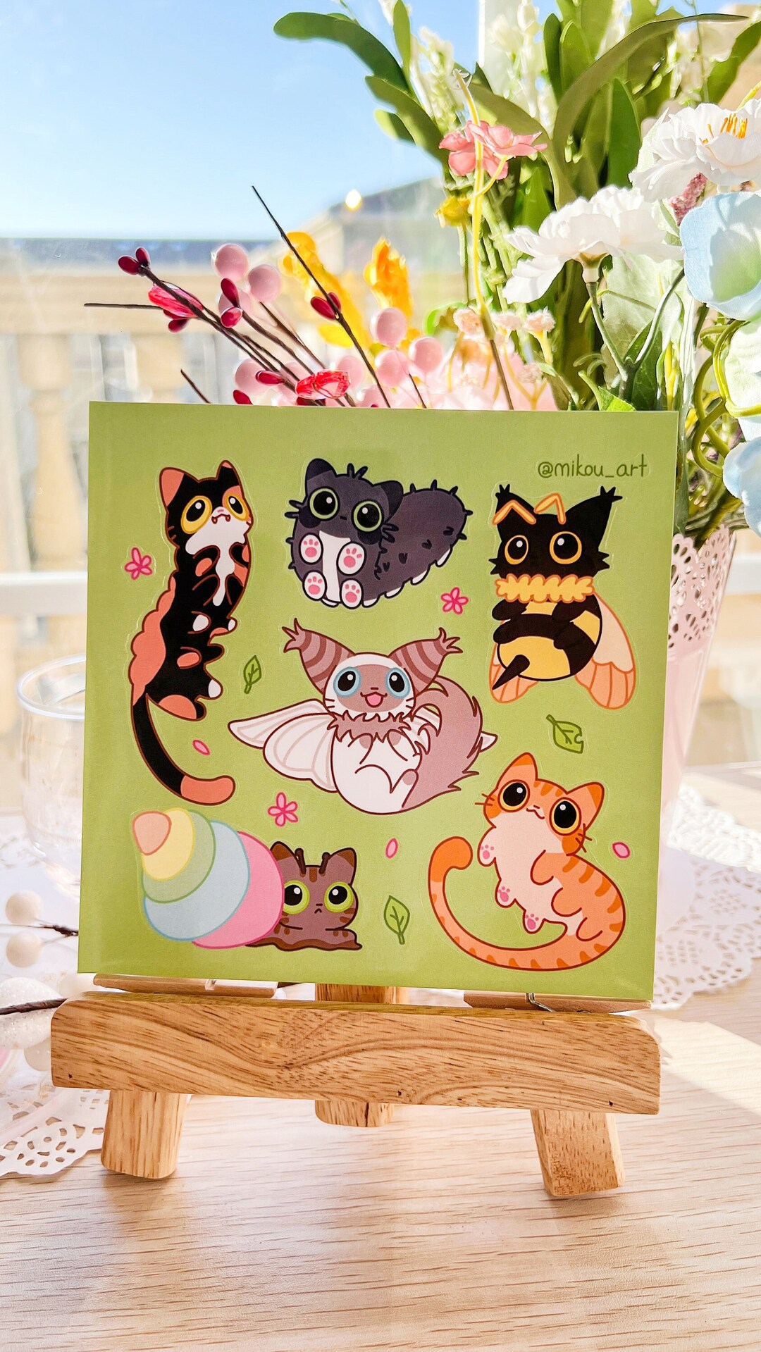 Sticker Sheet Whimsical Insect Cat Collage 5.5x5.5 Inch Waterproof ...