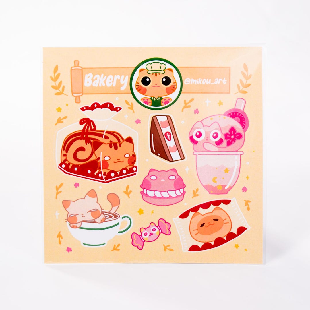 Sticker Sheet | Whimsical Cat Bakery Collage | 5.5x5.5 Inch ...