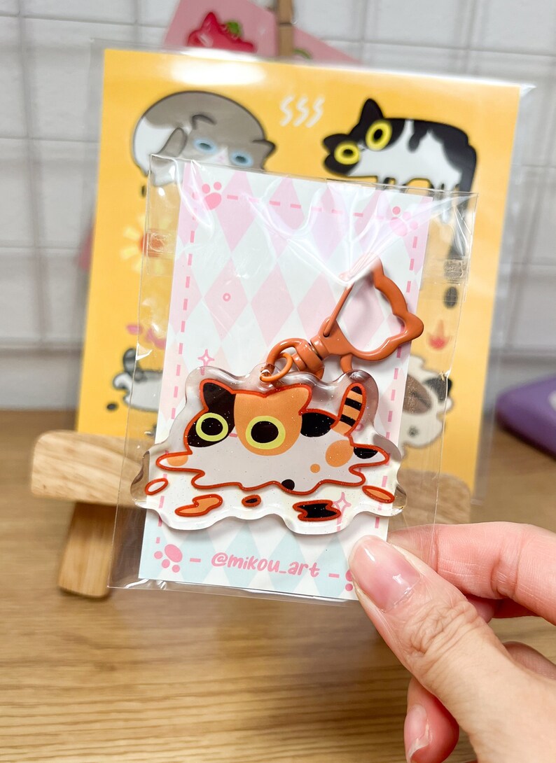 Melting Calico Cat Epoxy Acrylic Keychain/charm | Mikou Original Art - Etsy