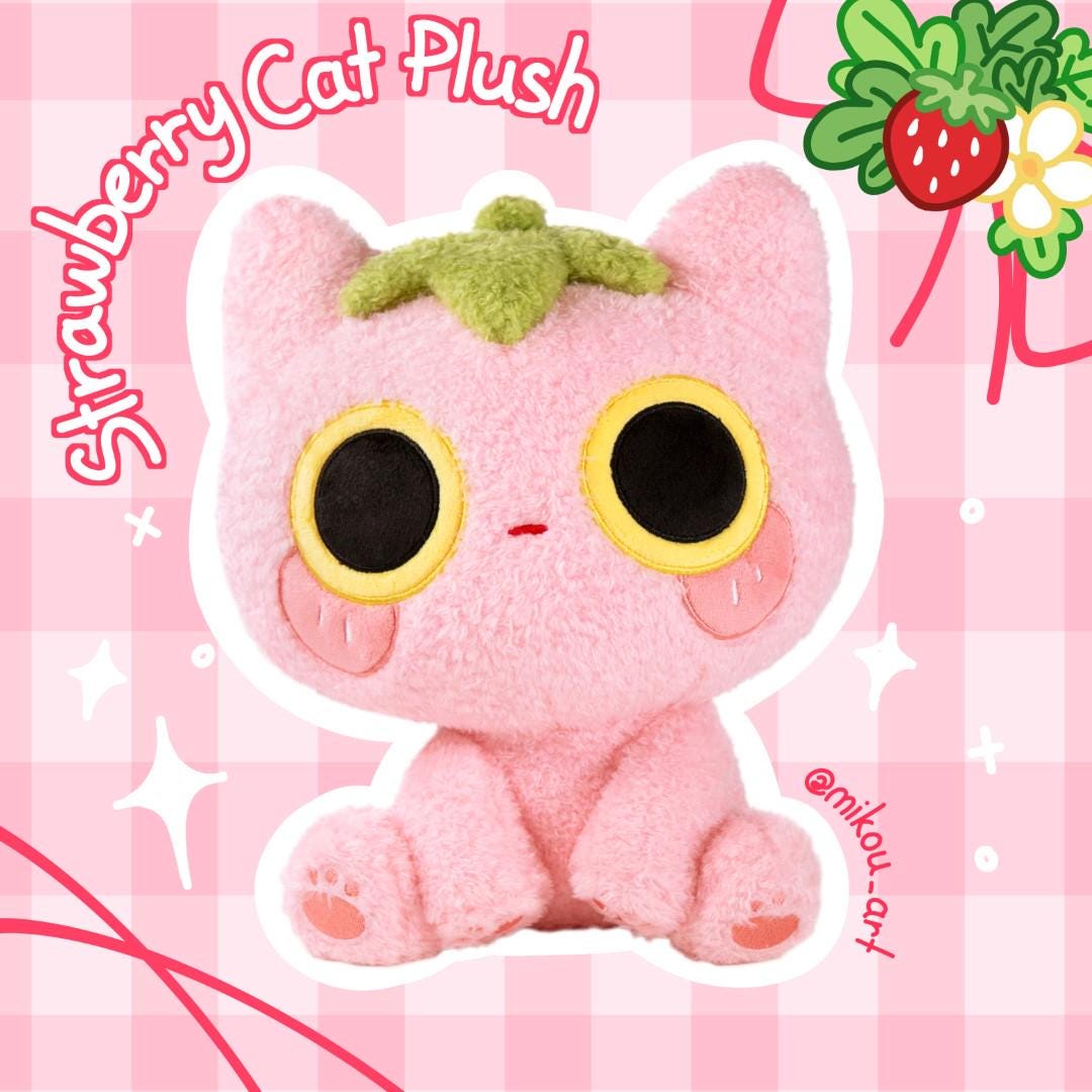 Strawberry Cat Plushie: Kawaii Strawmi Kitty Toy Collectible - Etsy