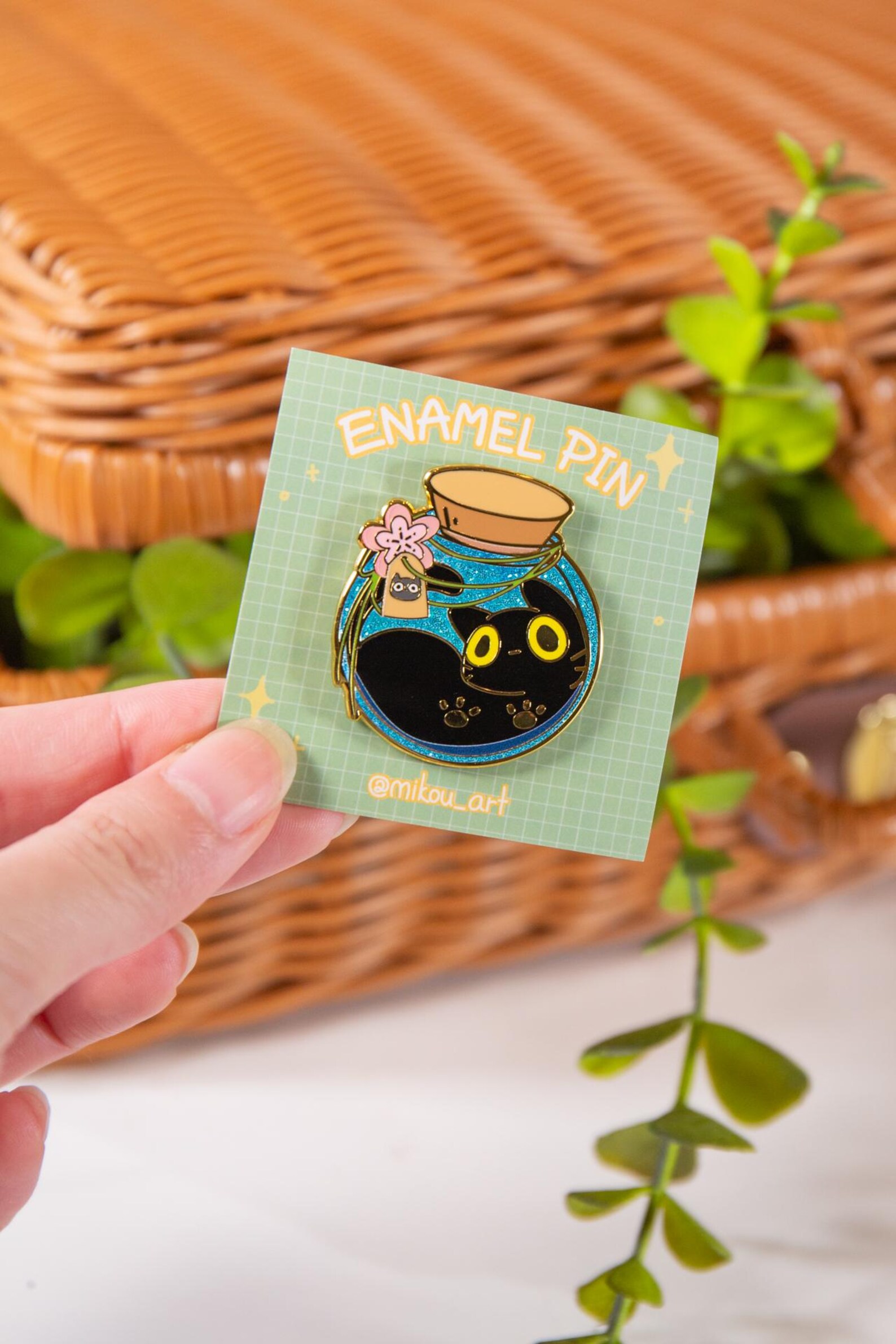 Cute Black Cat Enamel Pin | Liquid Bottle Design, Mikou Art - Etsy
