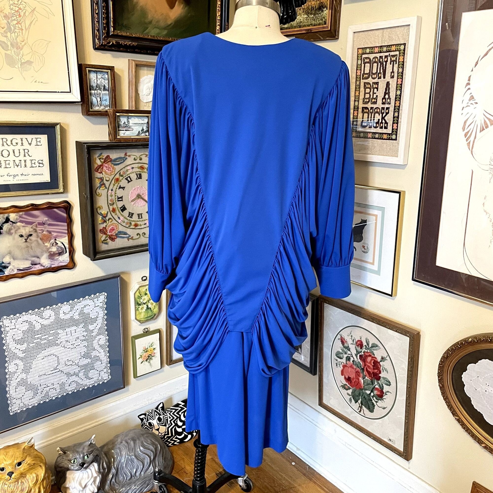 80s Vintage Vikki Vi Royal Blue Gathered Long Sleeve Cocoon Top and ...