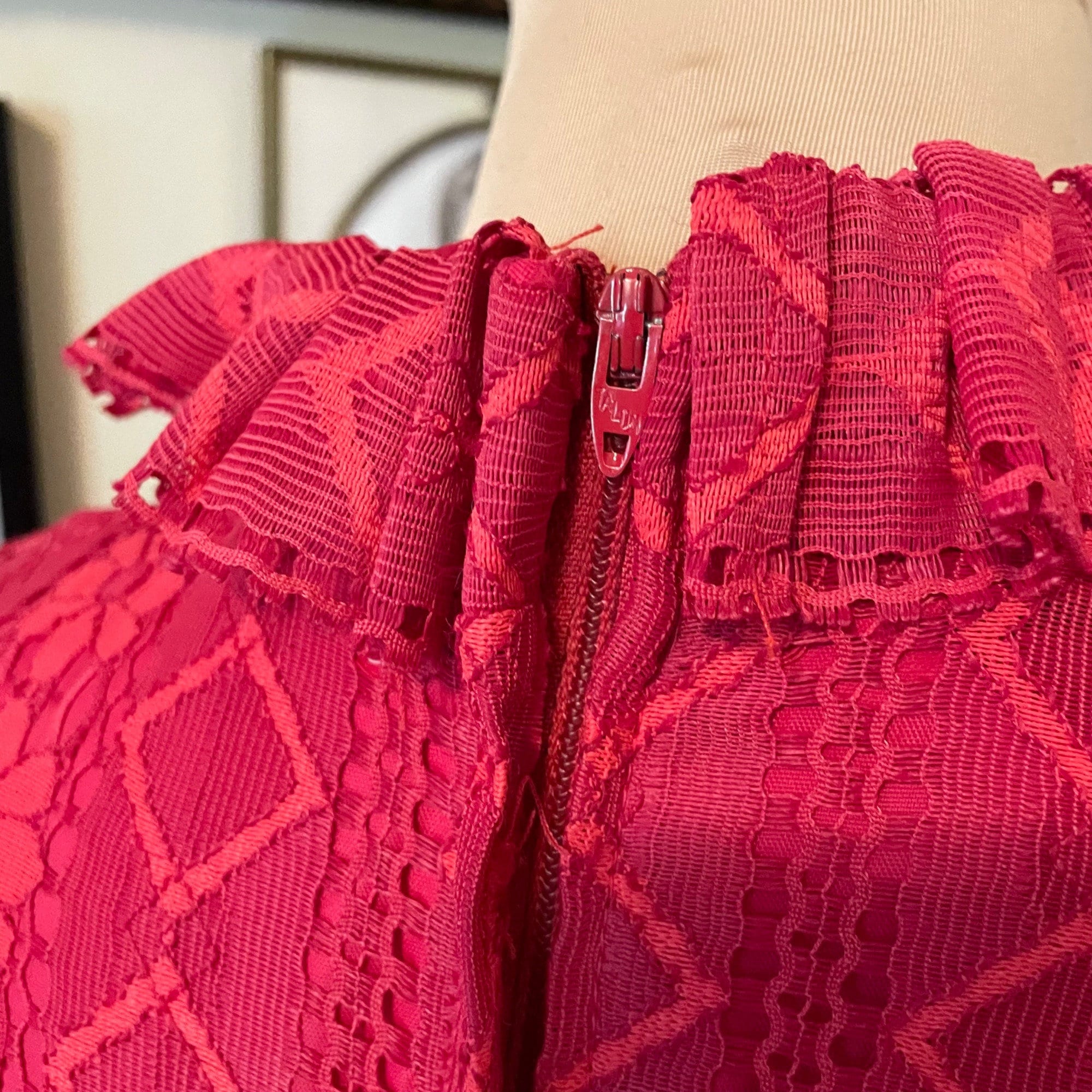 70s Vintage Joy Stevens Burgundy Lace Maxi Dress With Mutton Chop ...