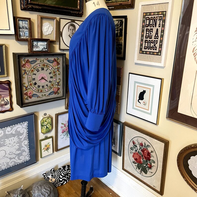 80s Vintage Vikki Vi Royal Blue Gathered Long Sleeve Cocoon Top and ...