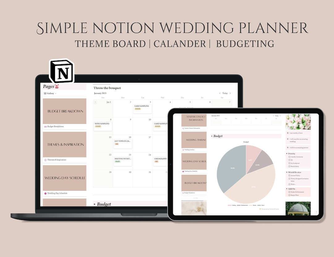 Simple Wedding Planner Notion Template - Etsy