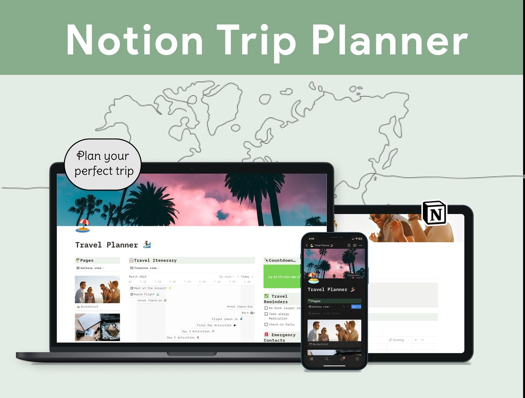 Travel Planner Template Notion Template Vacation Itinerary Travel Organizer Notion - Etsy Australia