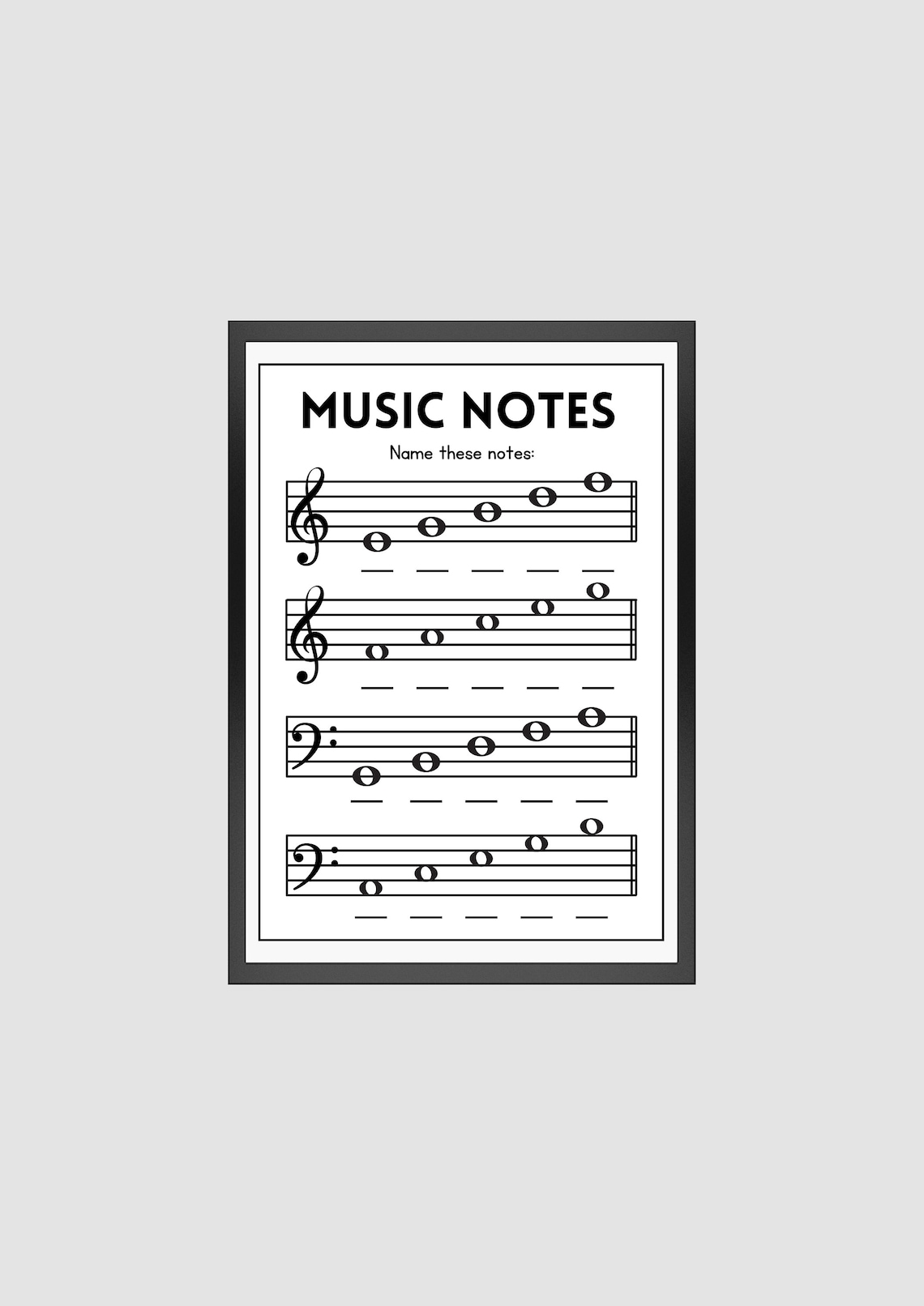 Music Notes Worksheet: Piano Lesson Printable Poster (digital Download ...