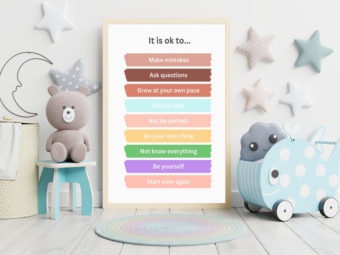 It's Ok to Not Be Okay Poster, Playroom Wall Art, Motivational Art ...