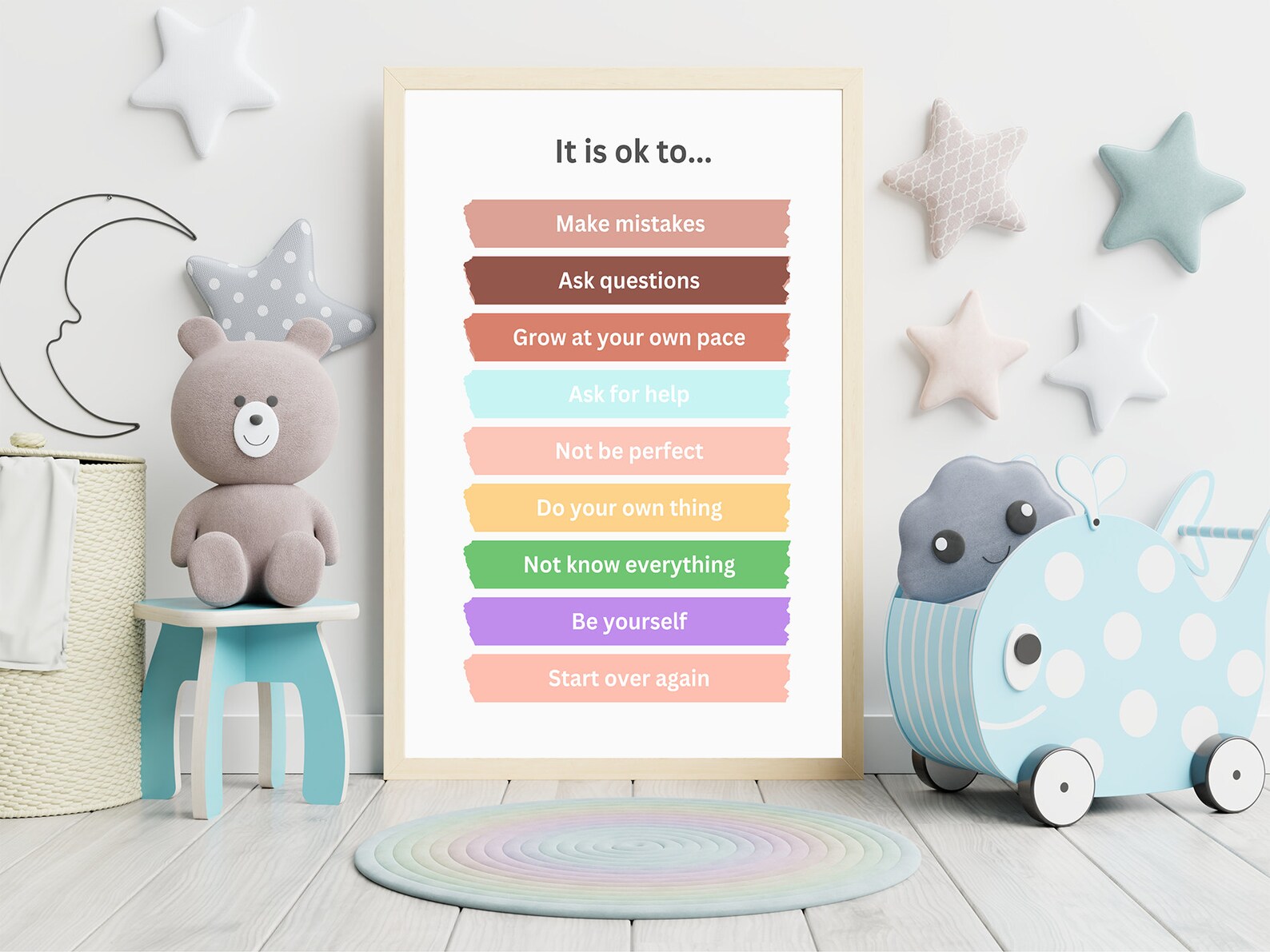 It's Ok to Not Be Okay Poster, Playroom Wall Art, Motivational Art ...