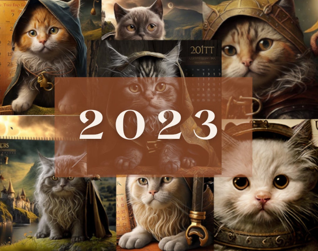 Hobbit Cat Calendar 2023 Printable Landscape Letter Size Monthly ...