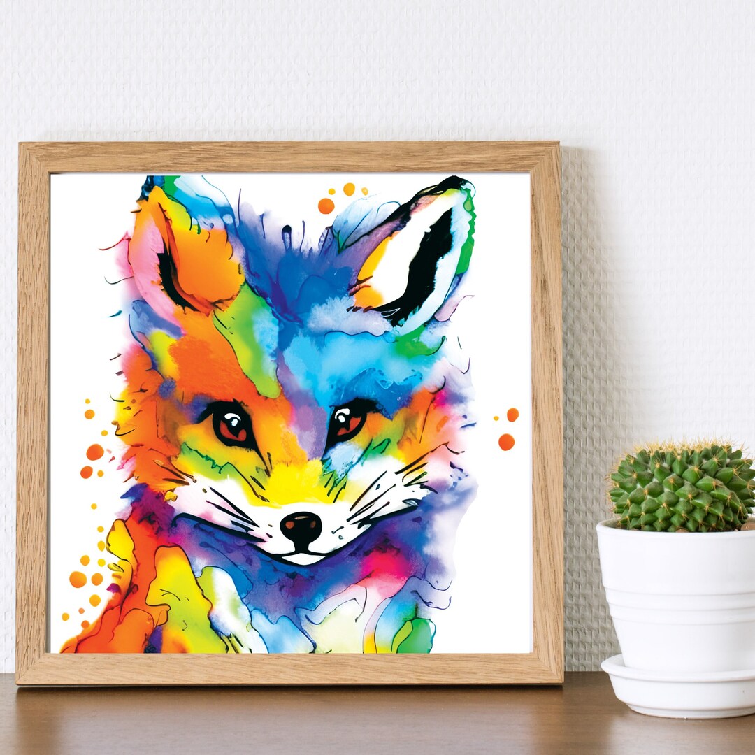 Printable Wall Art, Colorful Fox, Digital Download, Alcohol Ink ...