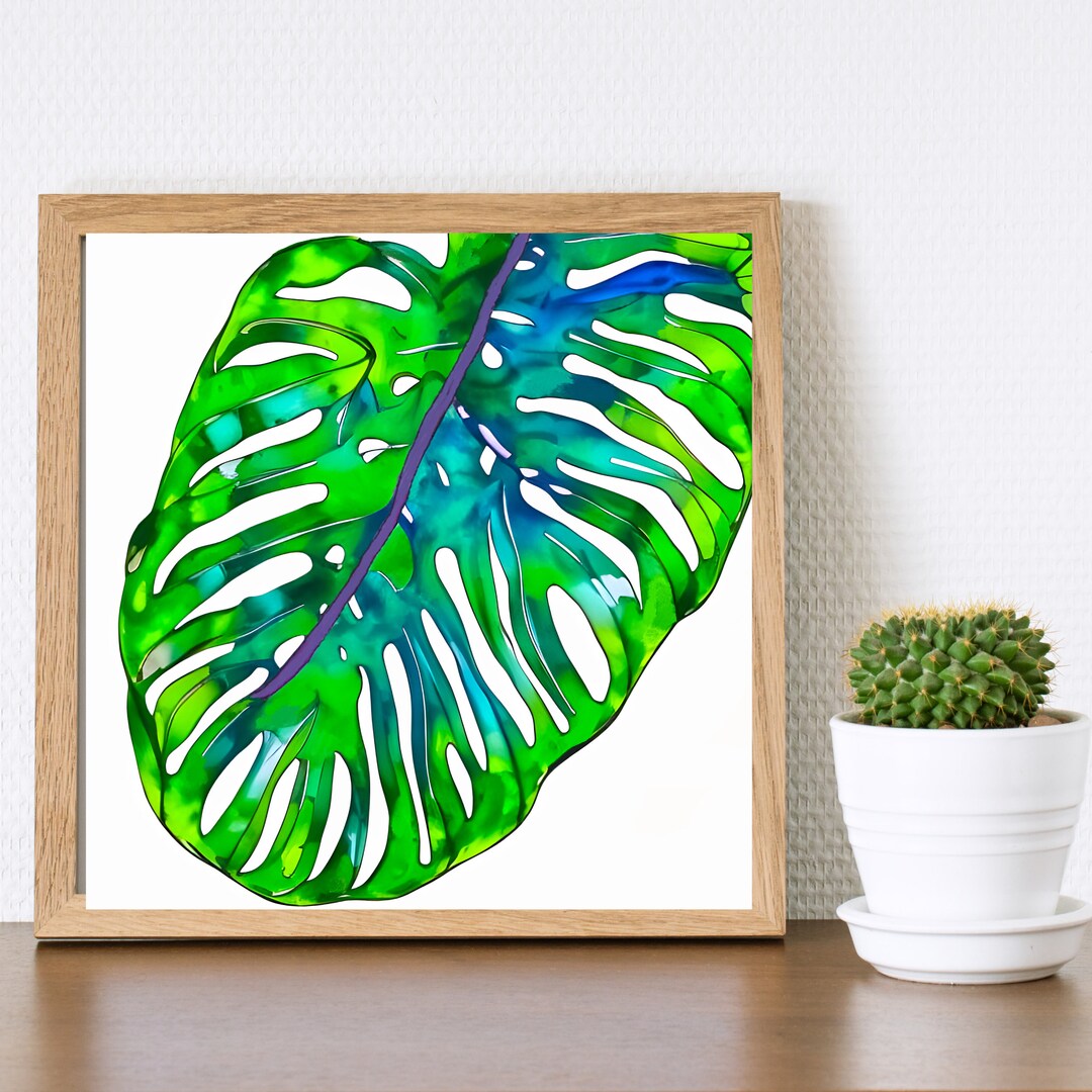 Monstera Leaf, Printable Wall Art, Digital Download, Green, Tropical ...