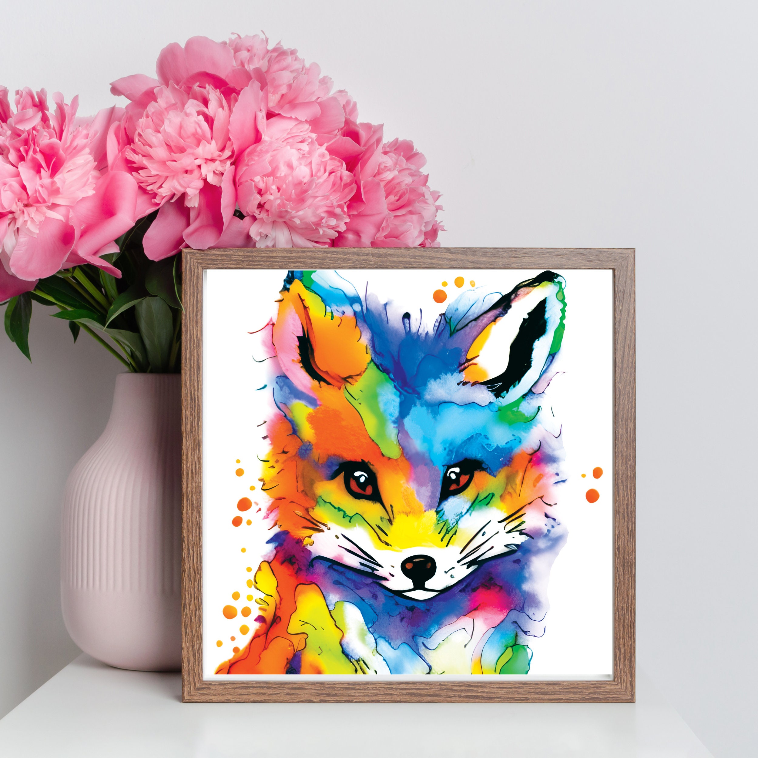Printable Wall Art, Colorful Fox, Digital Download, Alcohol Ink ...