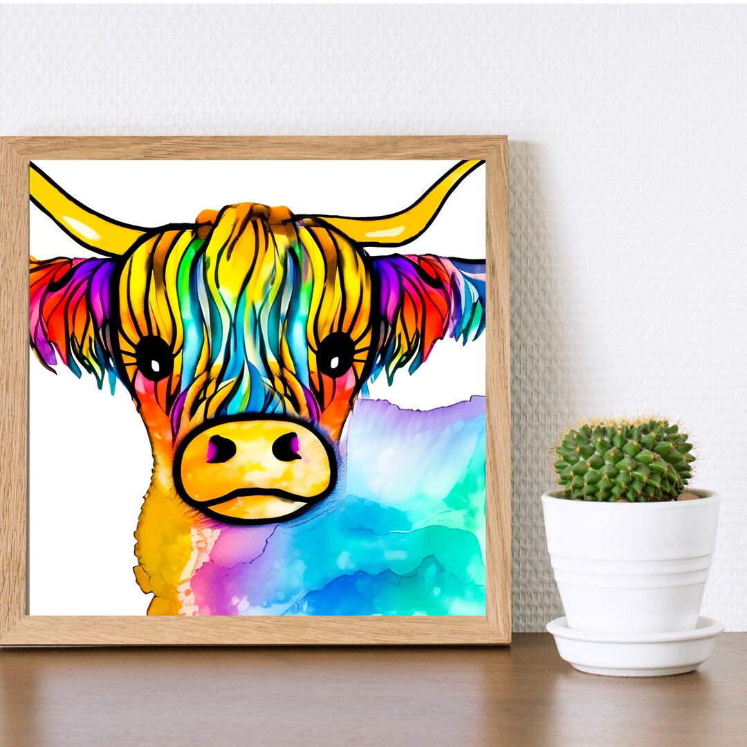 Highland Cow, Printable Wall Art, Digital Download, Alcohol Ink, Farm ...