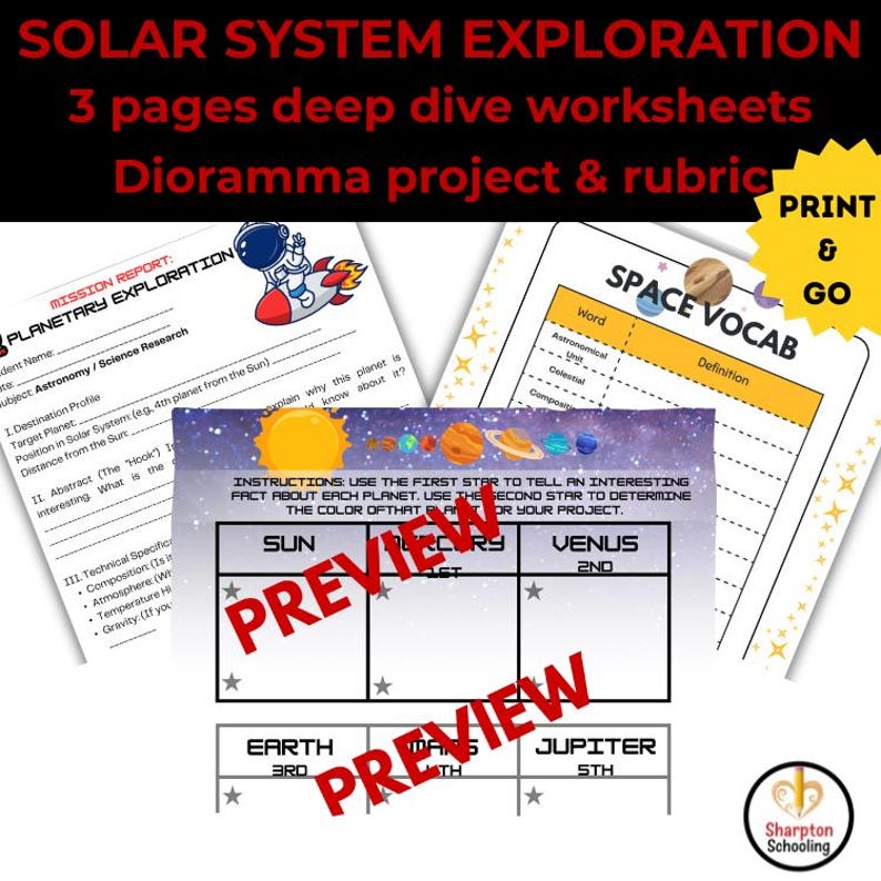 Solar System Project & Diorama 3D Model Planets Research Worksheets and ...