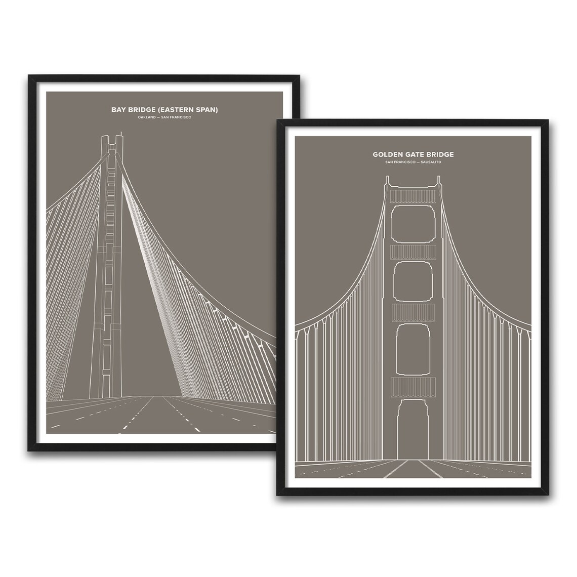 Bridge Series: Bay Bridge & Golden Gate Bridge Poster • Modern ...