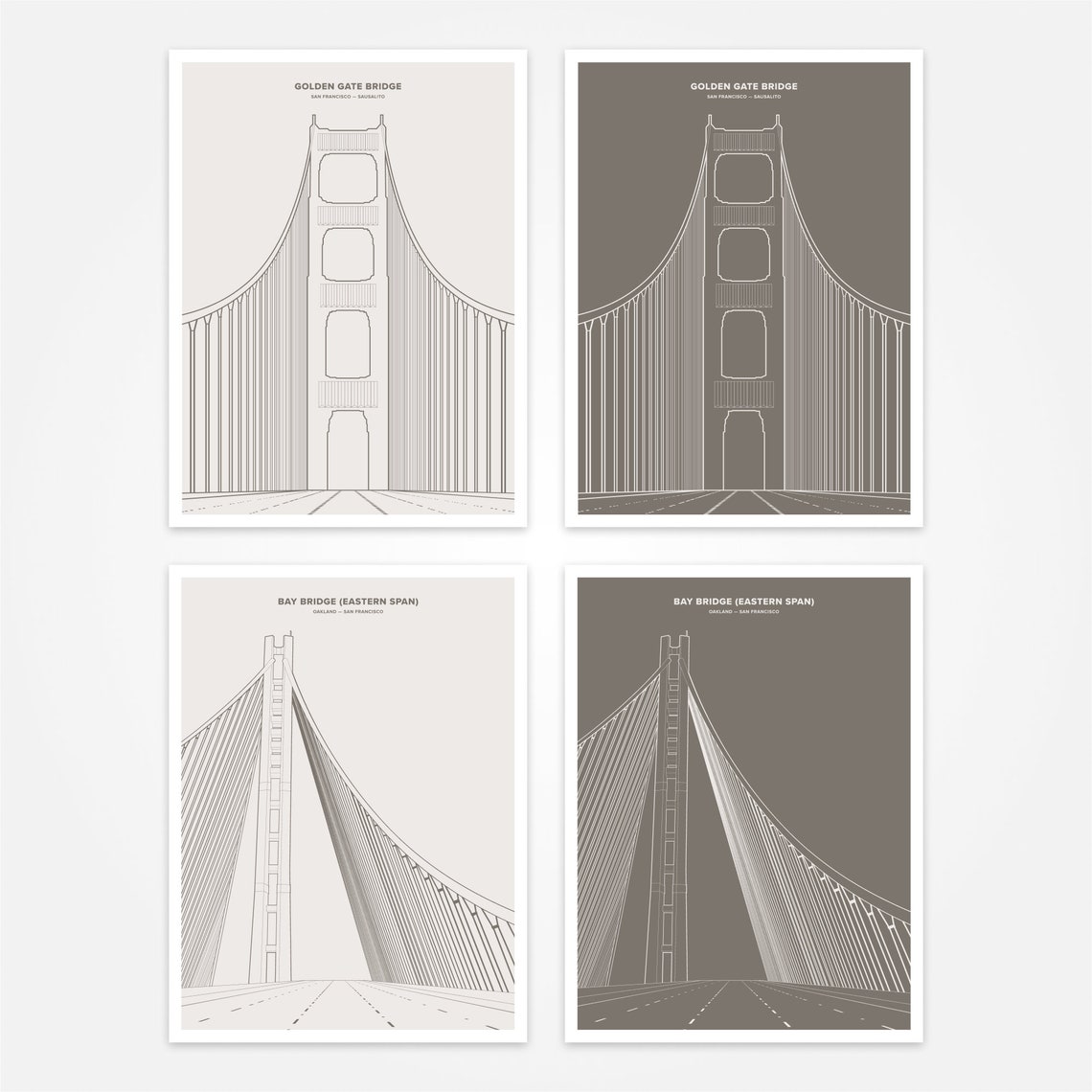 Bridge Series: Bay Bridge & Golden Gate Bridge Poster • Modern ...