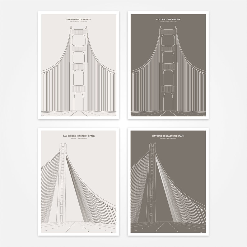 Bridge Series: Bay Bridge & Golden Gate Bridge Poster • Modern ...