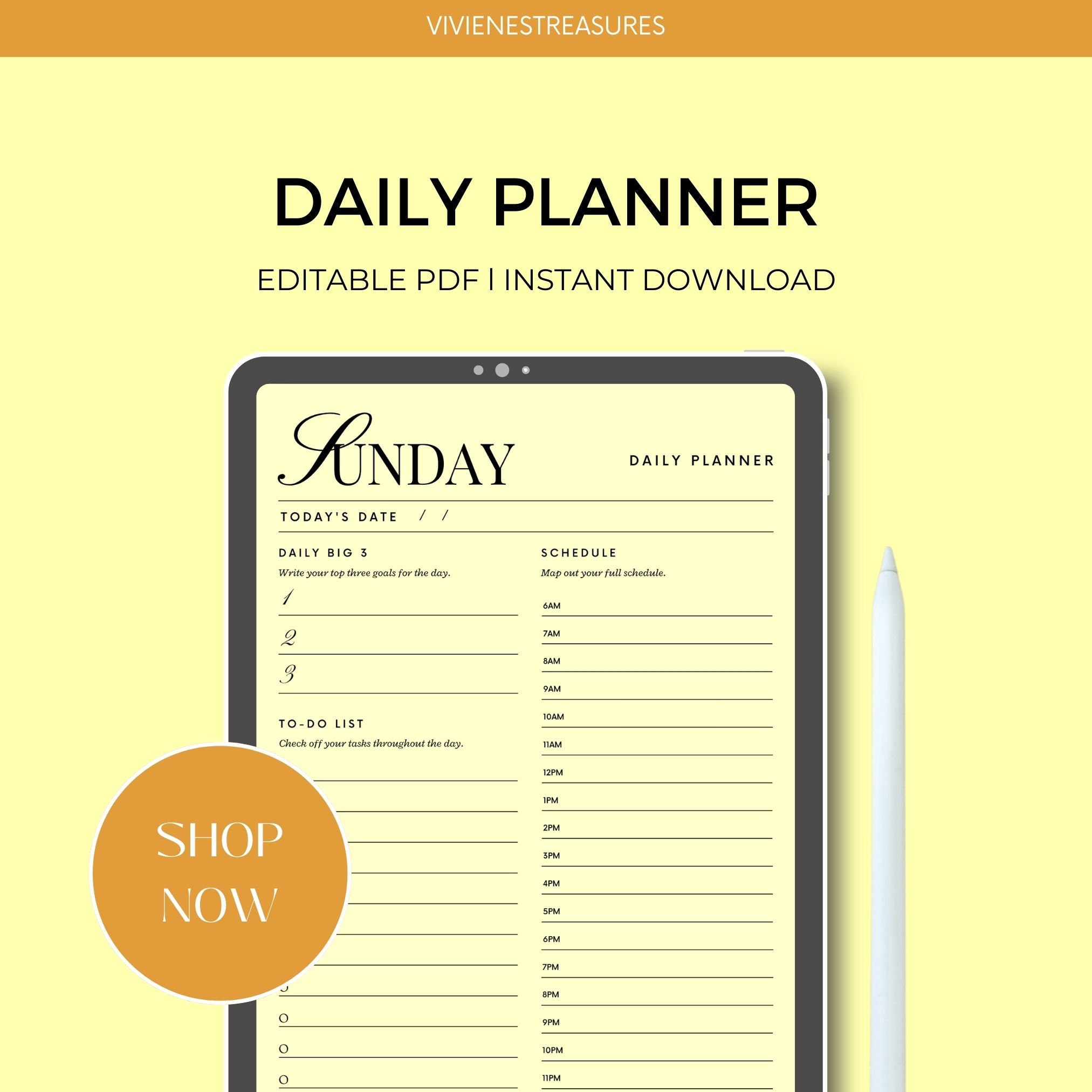 Printable PDF and Digital Daily Planner for Goodnotes, Notability, iPad ...