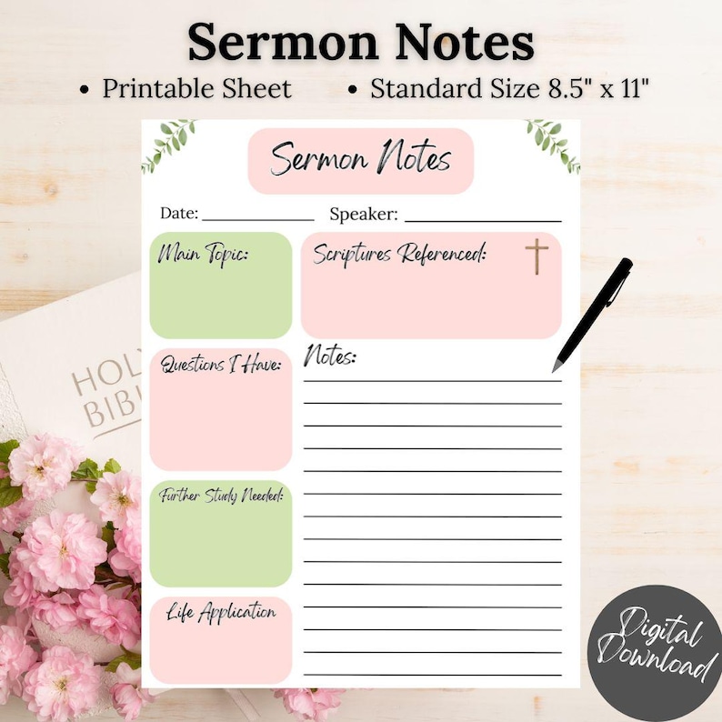 Sermon Note Template, Bible Study Printable, Bible Study Guide, Church ...