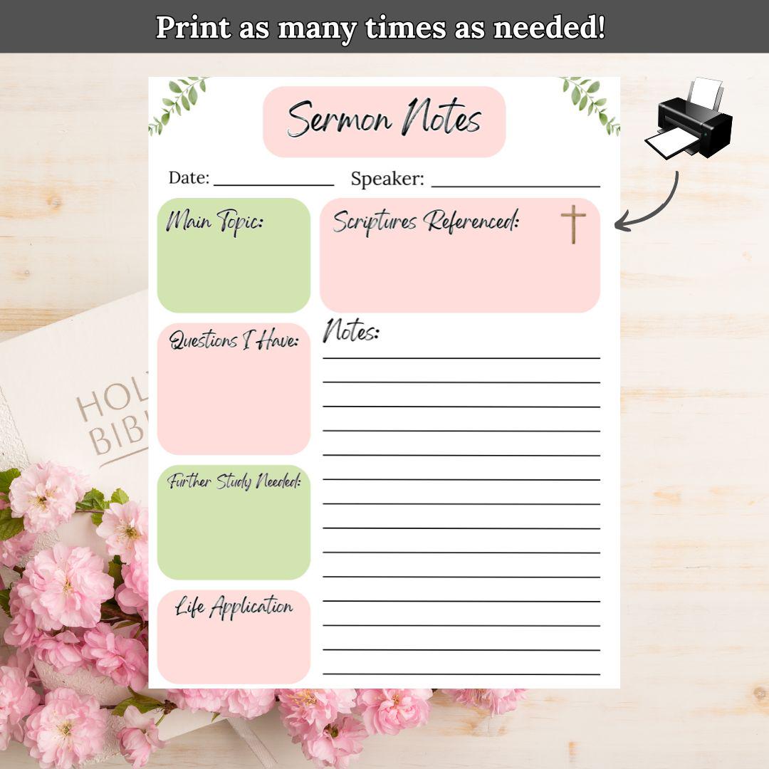 Sermon Note Template, Bible Study Printable, Bible Study Guide, Church ...