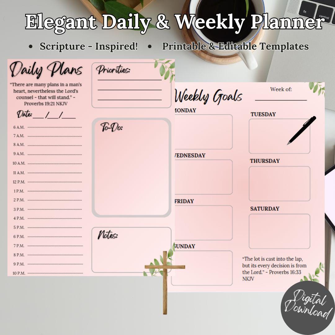 Christian Daily & Weekly Planner, Life Organizer, Printable To-do List ...