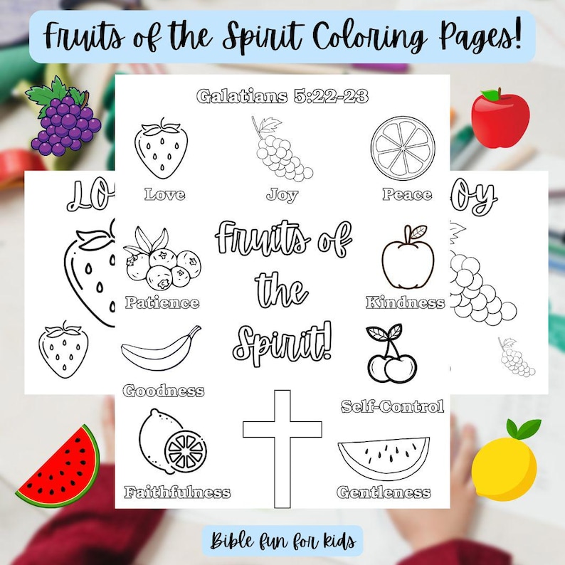 Fruits of the Spirit Coloring Pages, Kids Bible Activity (printable PDF ...