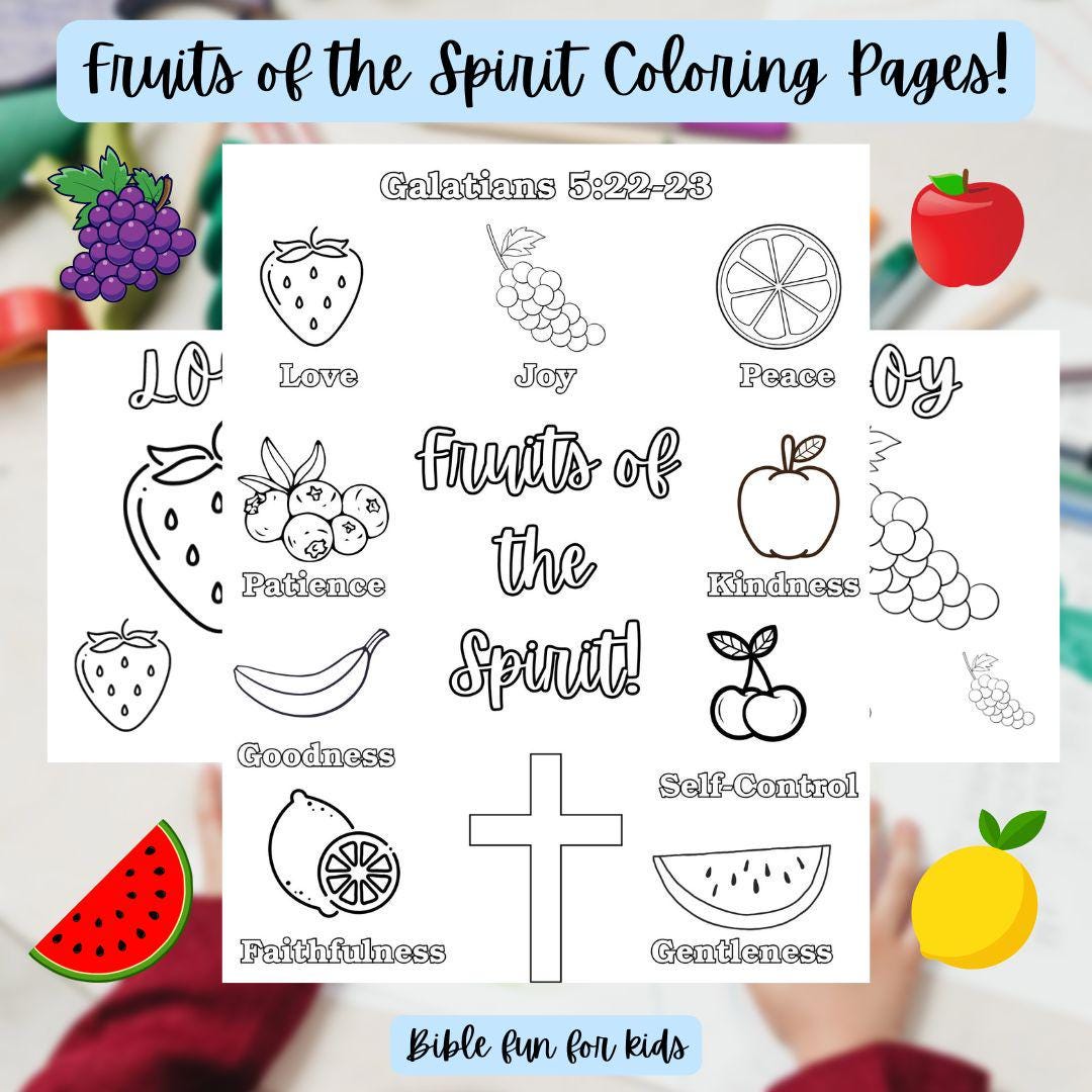 Fruits of the Spirit Coloring Pages, Kids Bible Activity (printable PDF ...