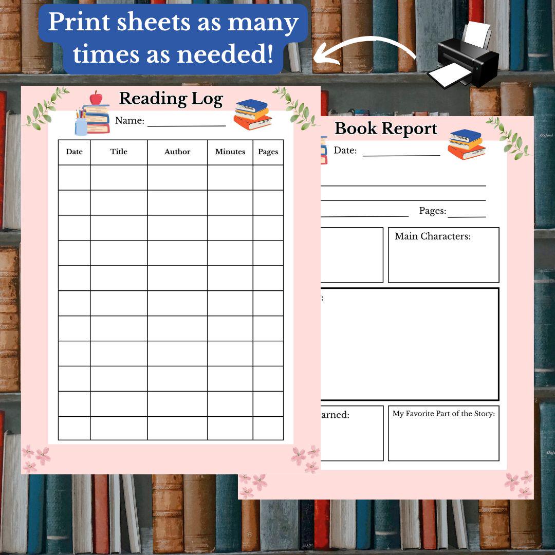 Printable Kids Reading Log & Book Report Template PDF, Homeschool ...