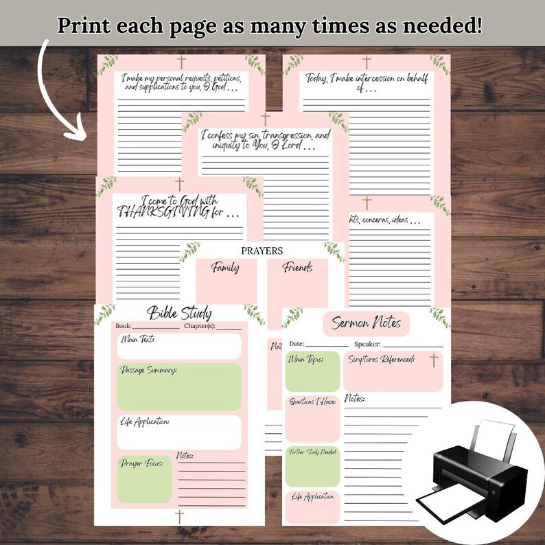 Prayer Journal Printable, Daily Bible Notebook, Scripture Study Inserts ...