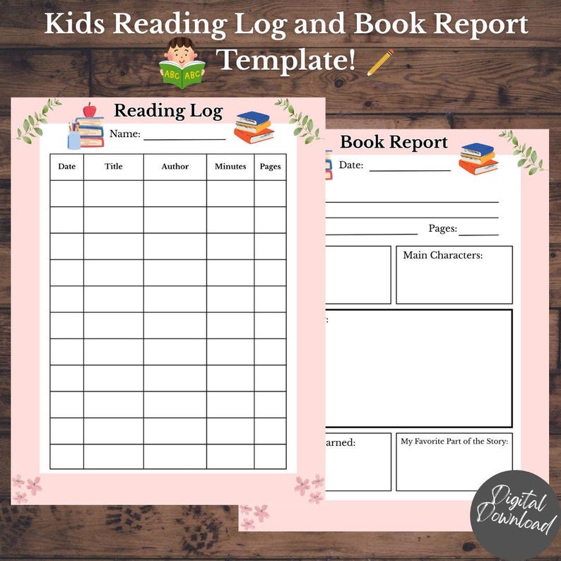 Printable Kids Reading Log & Book Report Template PDF, Homeschool ...