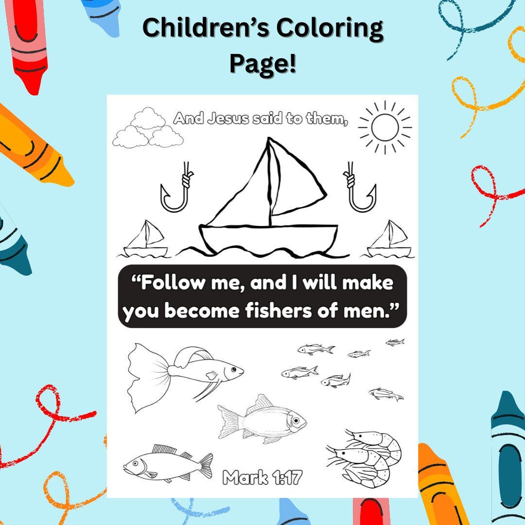 Jesus Calls the Disciples Coloring Page, Mark 1:17 Bible Verse ...