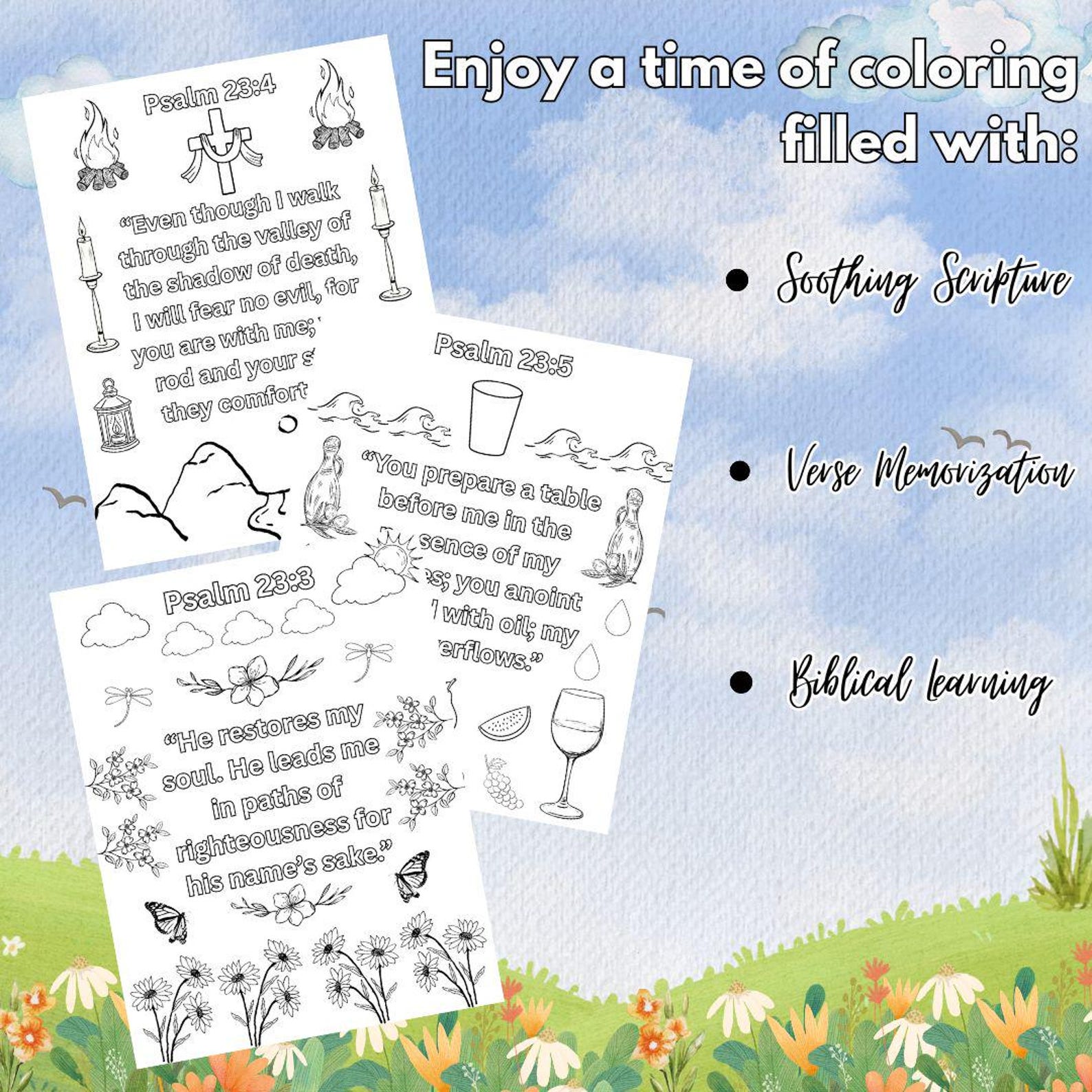 Psalm 23 Coloring Pages, Bible Verse Craft (digital Download) - Etsy