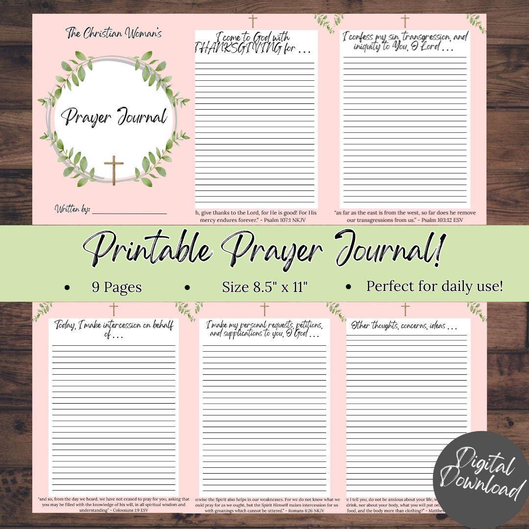 Prayer Journal Printable, Daily Bible Notebook, Scripture Study Inserts ...