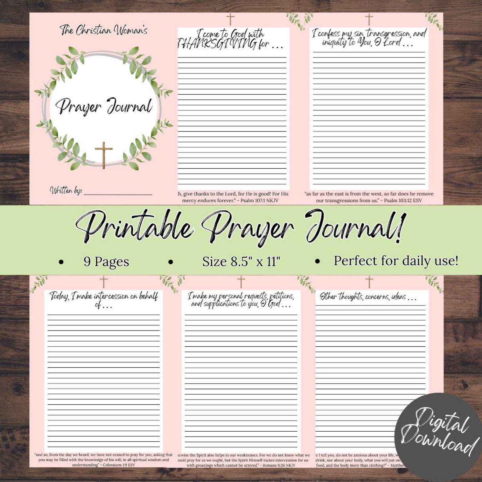 Prayer Journal Printable, Daily Bible Notebook, Scripture Study Inserts ...