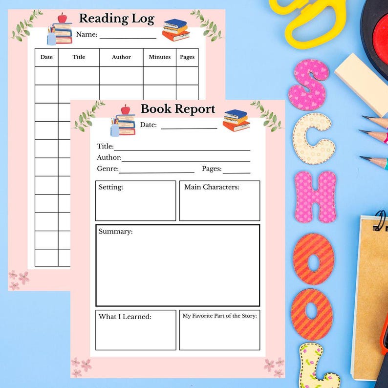 Printable Kids Reading Log & Book Report Template PDF, Homeschool ...