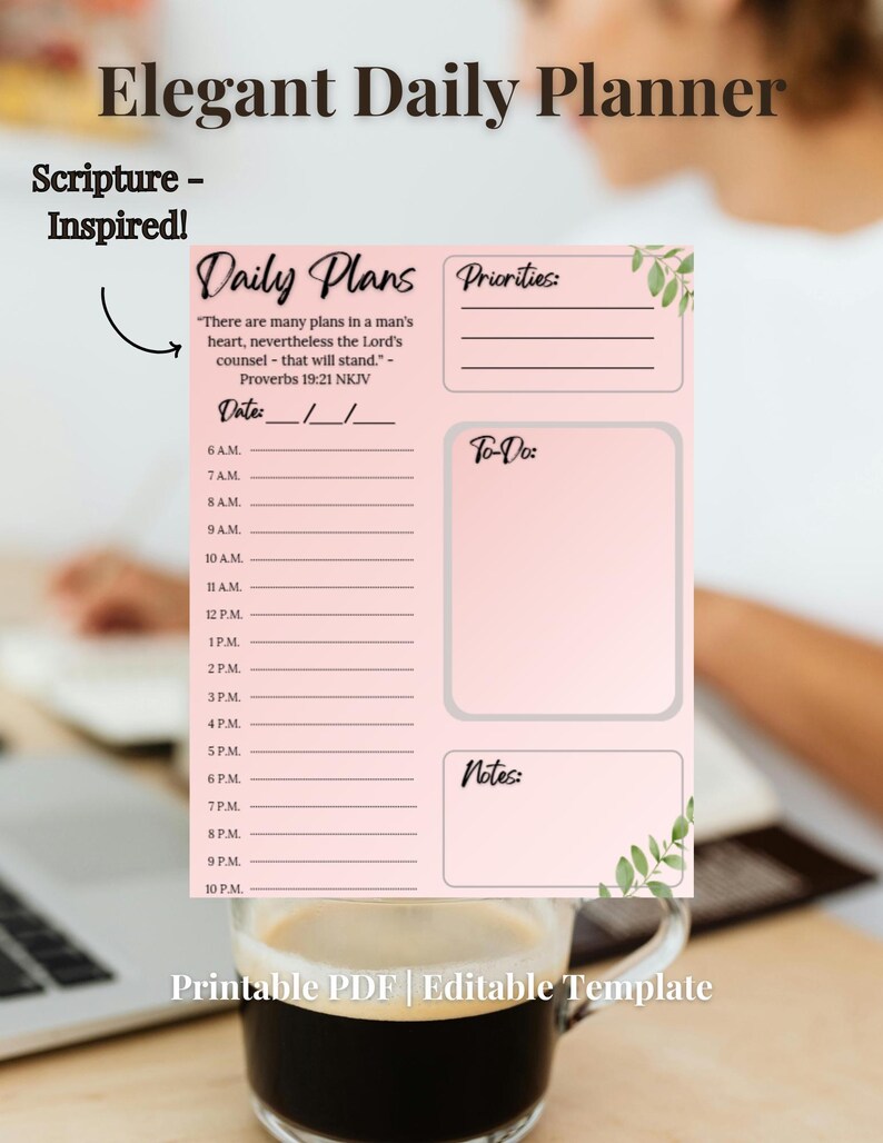 Christian Daily Planner Editable Printable, Hourly Schedule, To-do List ...