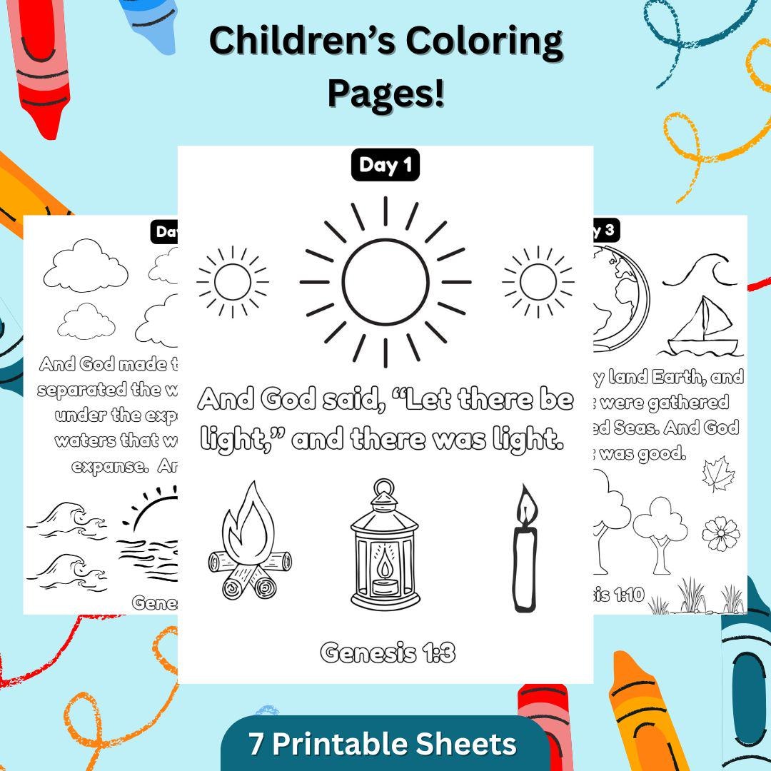 Genesis Creation Story Coloring Pages, Bible Activity (printable PDF ...