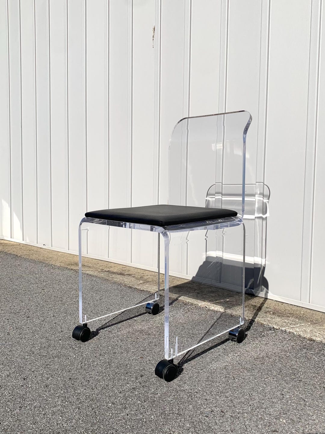Vintage Acrylic Lucite Vinyl Vanity Desk Chair Waterfall Hollywood ...
