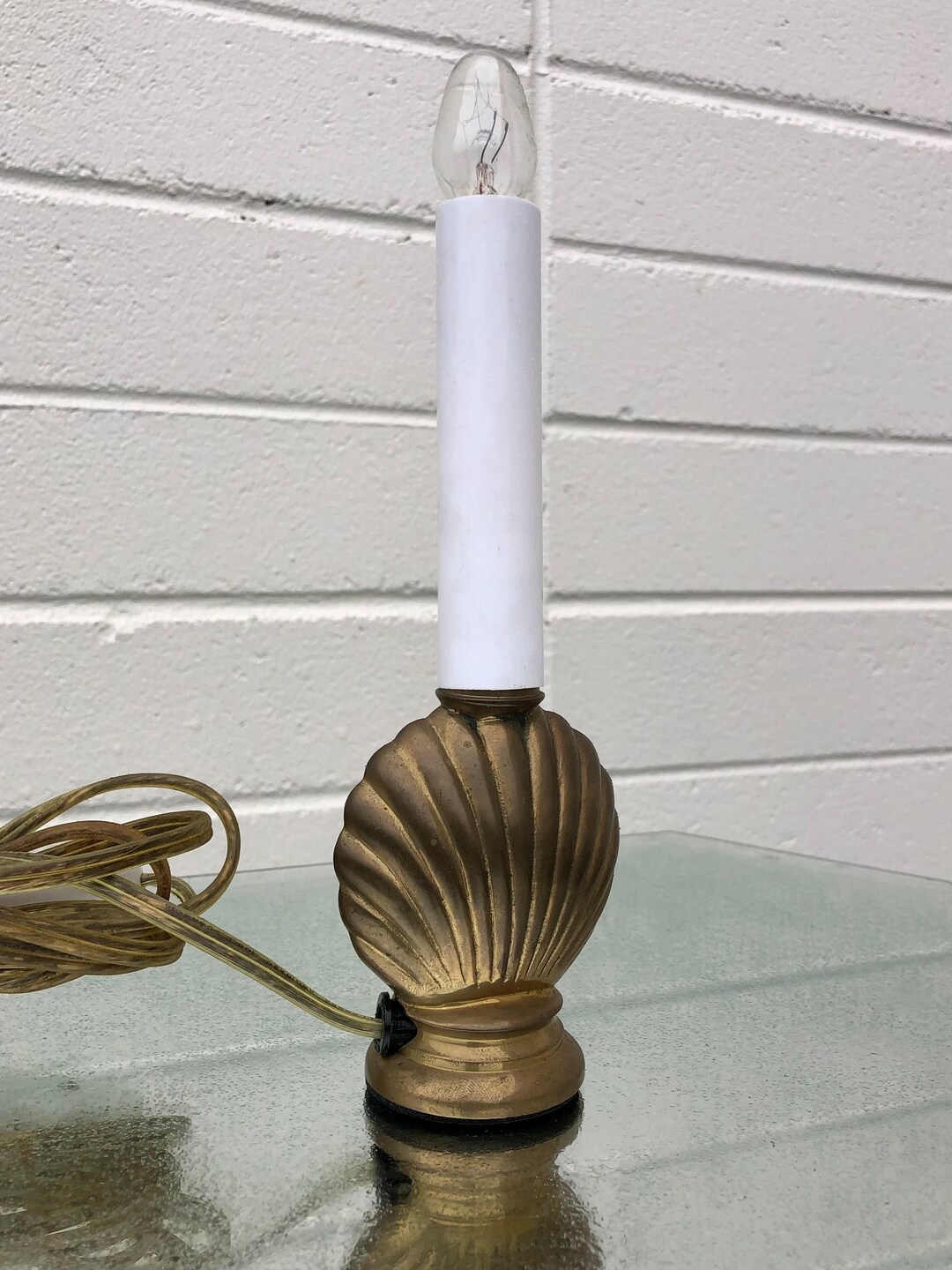 Vintage Brass Clam Shell Lamp Faux Candle Light - Etsy