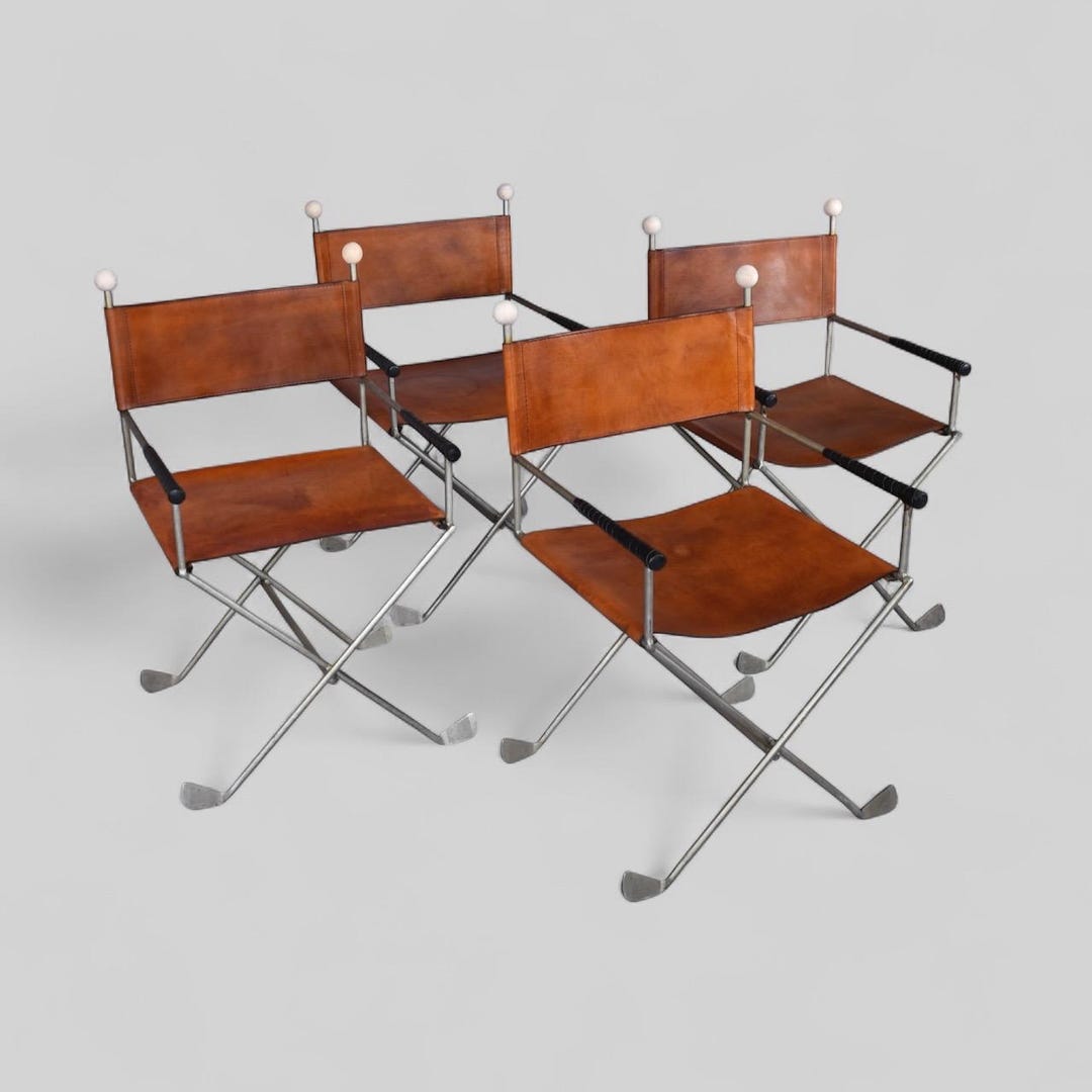 Vintage Mid Century Leather Golf Club Chairs Directors Dining Set of 4 ...