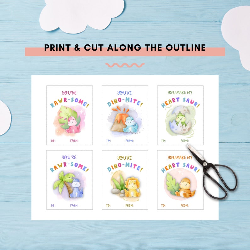 Dinosaur Valentine Printable Cards for Kids, Classroom Valentines ...