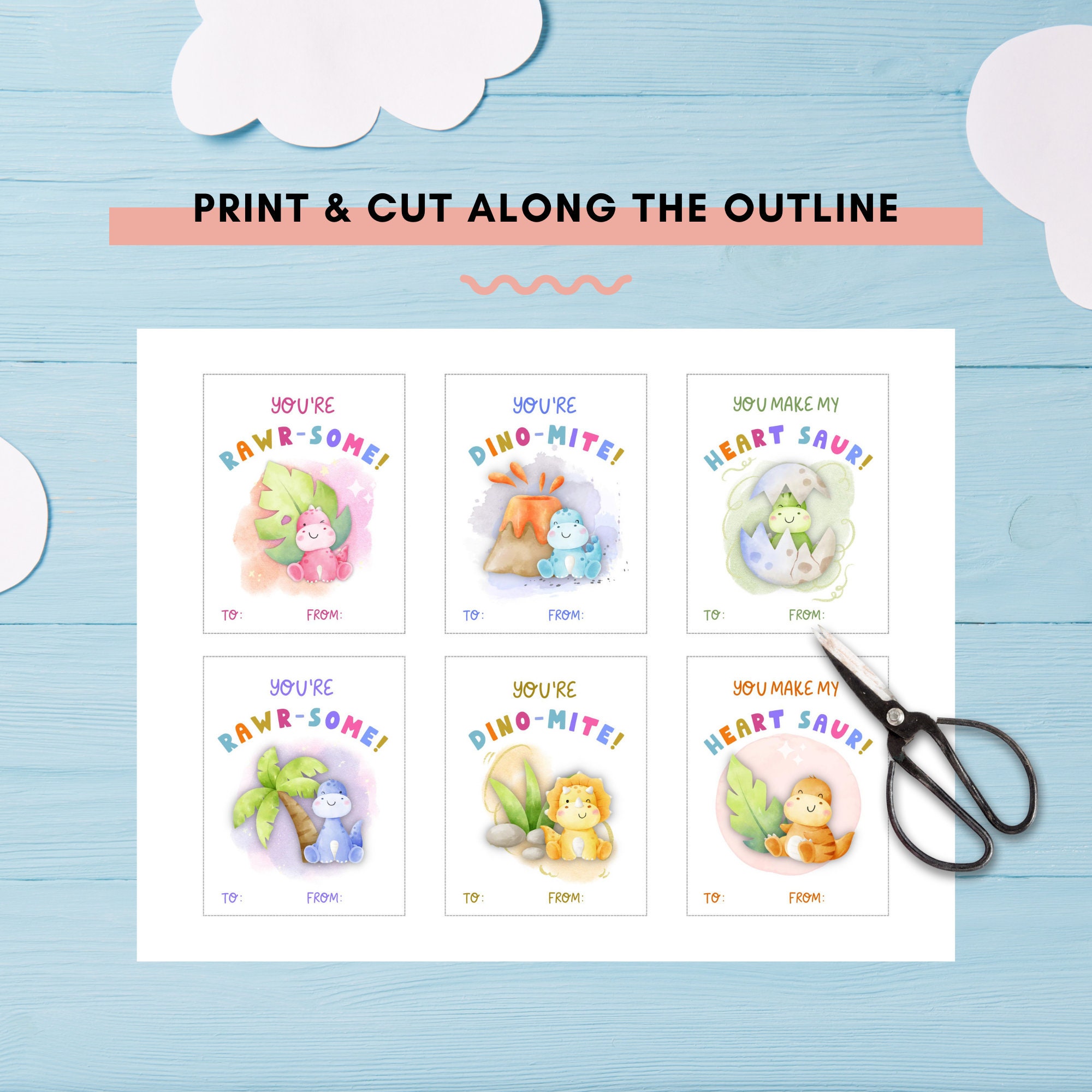 Dinosaur Valentine Printable Cards for Kids, Classroom Valentines ...