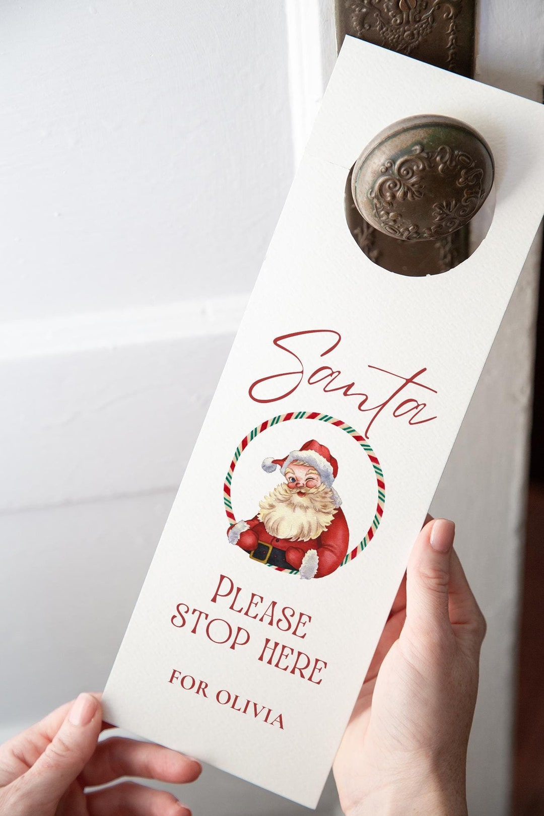 Editable Santa Stop Here Sign, Printable Santa Door Hanger Template ...