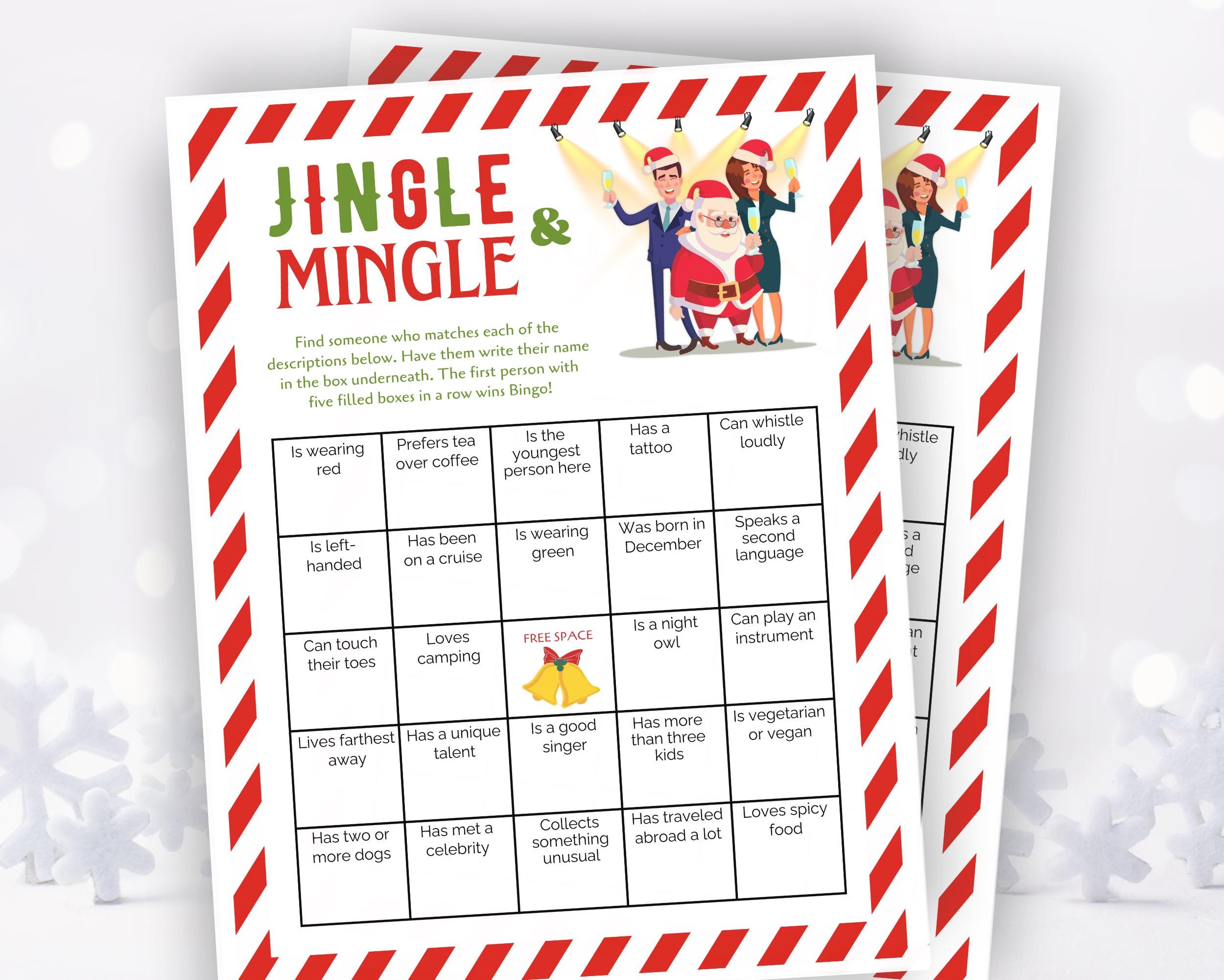 Jingle and Mingle Bingo, Holiday Office Party Christmas Bingo Game ...