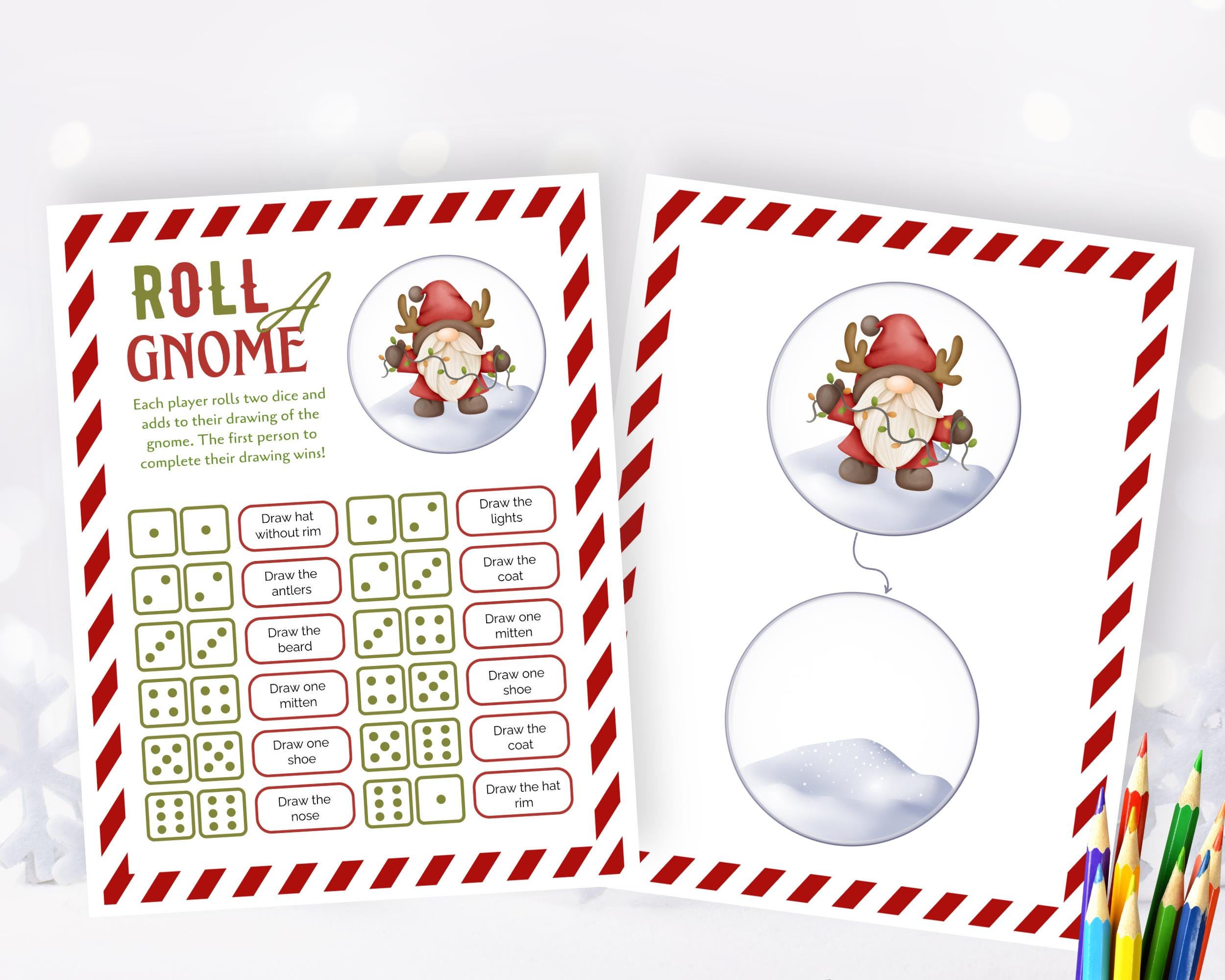 Roll a Gnome Christmas Dice Game for Kids and Adults, Printable ...