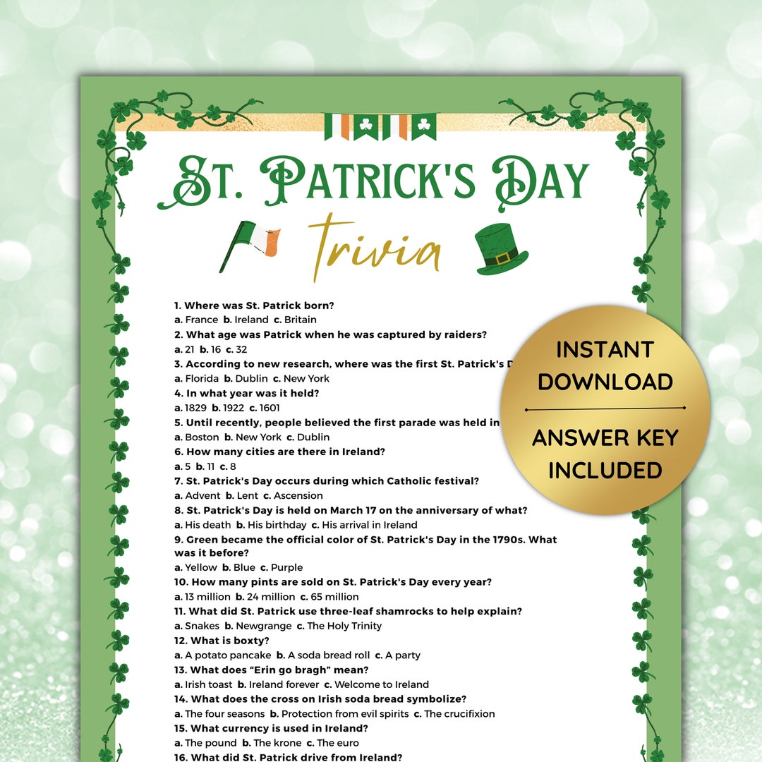 St Patricks Trivia, St Patricks Day Game, Adult Trivia Game, Patricks ...
