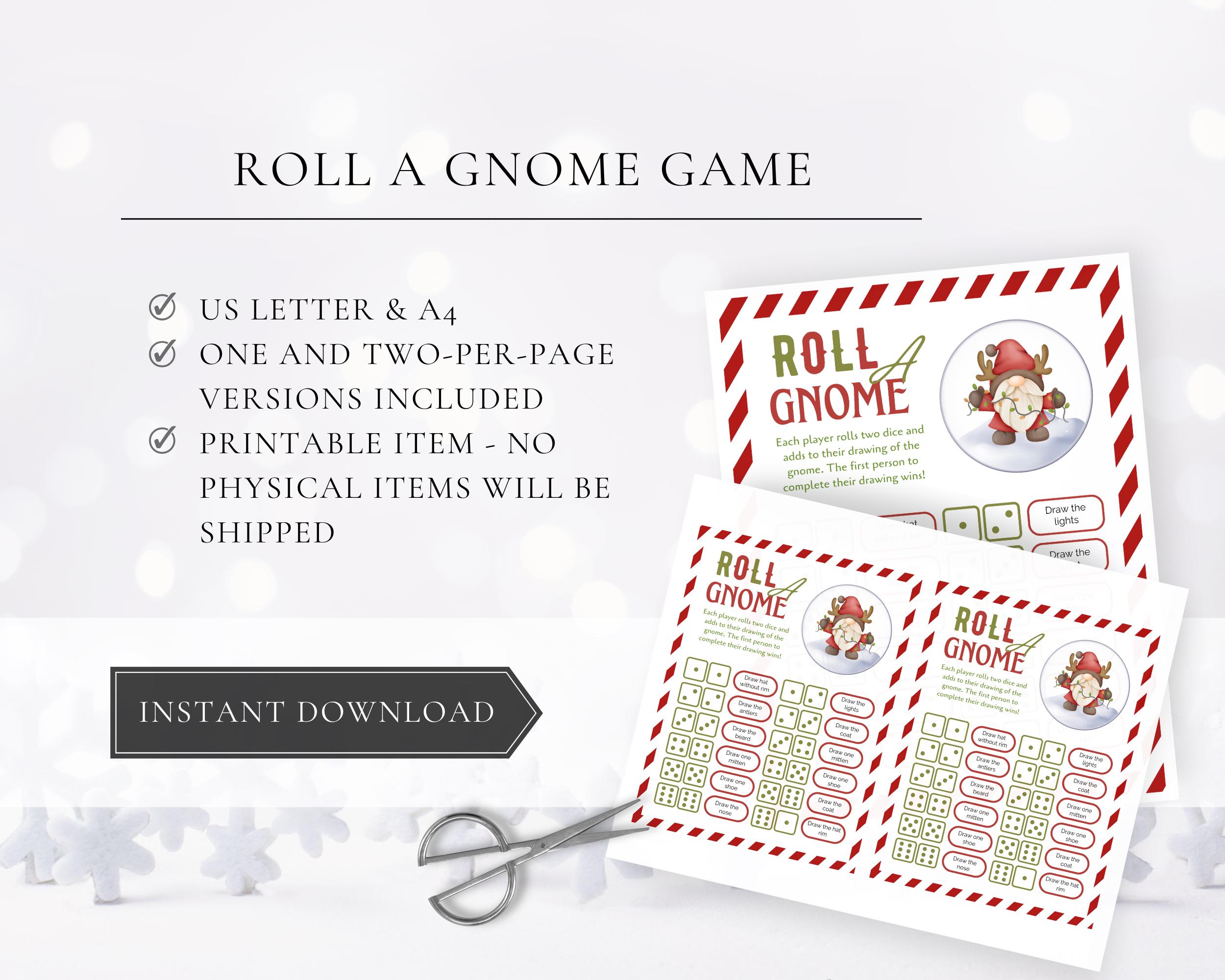 Roll a Gnome Christmas Dice Game for Kids and Adults, Printable ...
